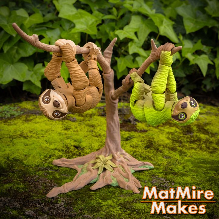 3D Printable Sloth plus Tree display, Articulated fidget figure, 3mf included by MatMire Makes